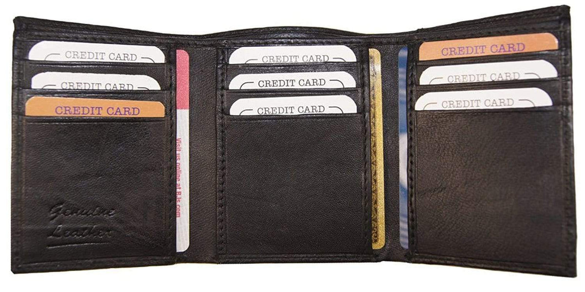 DERRICK Leather Trifold Multifunctional Credit Card Outside Window ID ...